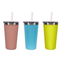 China 550ml 600ml 304 Stainless Steel Vacuum Insulated Travel Tumbler with Straw for Hot Cold Drinks for sale