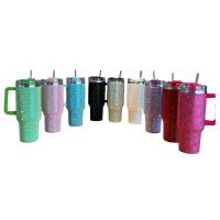 China 40oz Rhinestone Studded Tumbler Cup with Handle and Straw Double Walled Construction for sale