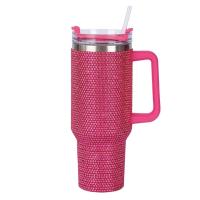 China 40oz Rhinestone Studded Tumbler Cup with Handle and Straw Double Walled Construction for sale