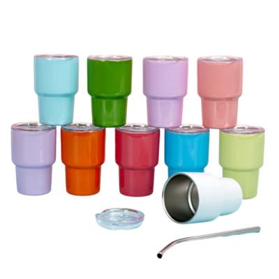 China 2oz Mini Double Wall Insulated Stainless Steel Shot Glass Espresso Tumbler with Straw and Lid for sale