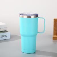 China 20 oz Double Insulated Stemless Wine Tumbler with Handle Straw 304 Stainless Steel for sale