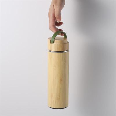 China Custom Kids Bamboo Lid Water Bottle 304 Stainless Steel 450ml with Fruit Infuser for sale