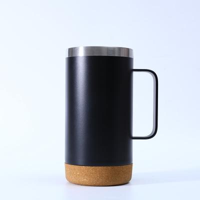 China 16oz 304 Stainless Steel Coffee Tumbler with Cork Bottom and Handle Custom Logo for sale