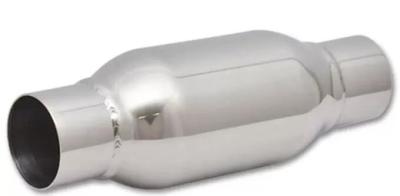 China Polished Stainless Steel Bottle Style Exhaust Resonator 2.5 Inch Inlet Outlet 12 Inch Body for sale