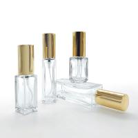 China Clear Luxury Empty 3ml 5ml 8ml 10ml 15ml Refillable Thick Square Glass Perfume Bottle With Gold Sprayer Pump for sale