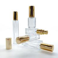 China Clear Luxury Empty 3ml 5ml 8ml 10ml 15ml Refillable Thick Square Glass Perfume Bottle With Gold Sprayer Pump for sale