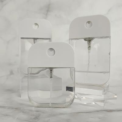 China Popular New Design 38ml 45ml 50ml Credit Card Flat Type Empty Plastic Refillable Hand Sanitizer Perfume Mist Spray Bottle for sale