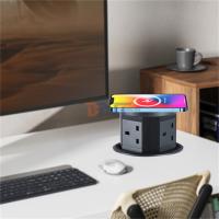 China BNT PP110UK Smart Pop-Up Desktop Socket with 18W Wireless Charging, 3 UK Power Outlets & USB A+C Fast Charge for sale