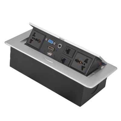 China BD630-2 Pop Up Desktop Socket with 2 Power Ports & USB Charging - 266x130mm Aluminum Alloy for sale