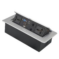 China BD630-2 Pop Up Desktop Socket with 2 Power Ports & USB Charging - 266x130mm Aluminum Alloy for sale