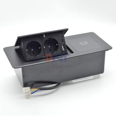 China BD684EU Wireless Charging Pop-Up Power Socket with 2 EU Outlets, USB-A+C Ports, 266×118×73mm for sale