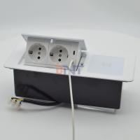 China Tabletop Pop-up Electrical Socket with 2 EU Power Outlets, USB-C Charging and Wireless Charger - 16A/5A Rated 266×118×73mm for sale