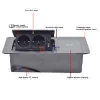 China Wireless Charging Pop-Up Power Socket with 2 AC Outlets 10A IP44, USB-C and Wireless Charging for Desktop Tables for sale