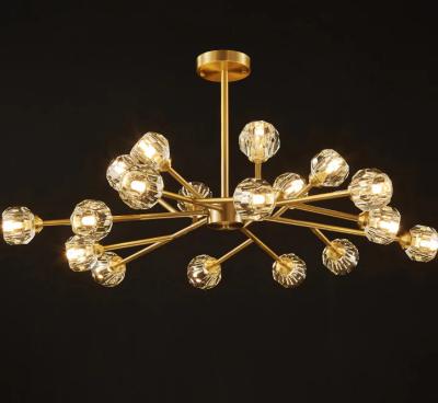 China Round Cluster Crystal Ball Chandelier in Brass Finish for Dining Room Living Room for sale