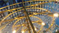 China Lacquered Burnished Finish Brass Crystal Chandelier Tiered Round Chandelier With 91cm Diameter for sale