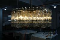 China LED Modern Marignan Rectangular Chandelier 152cm Crystal Chandelier In Round Brass Finish for sale