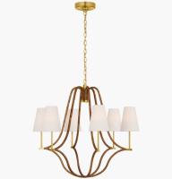 China Vsual Comfort Biscayne Large Wrapped Chandelier CHC 5581 Antique-Burnished Brass And Natural Rattan for sale