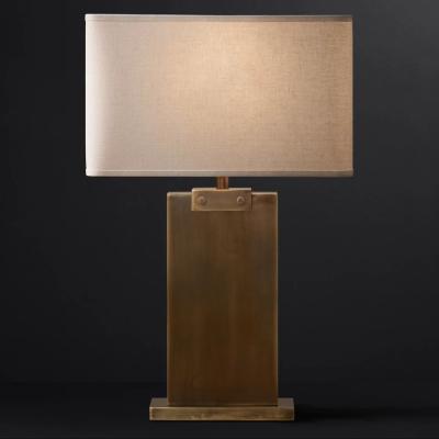 China Antique Brass Desk Lamp with Natural Alabaster Stone Base and Hand-Dyed Linen Shade for Bedside Table Reading for sale