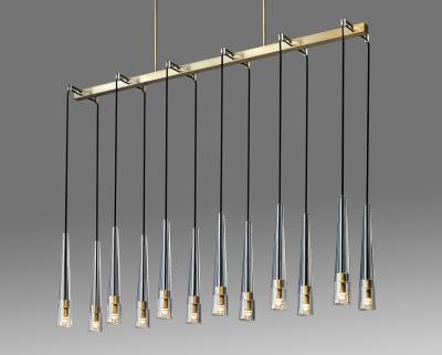 China Modern Solid Brass Crystal Shades Adjustable Height Chandelier for Living Room and Bedroom for sale
