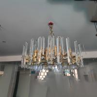 China Yihao Luxury Brass Body Crystal Shade Chandelier with 3500K Warm White LED Pendant Light for Dining Room for sale