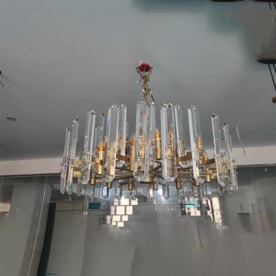 China Yihao Luxury Brass Body Crystal Shade Chandelier with 3500K Warm White LED Pendant Light for Dining Room for sale