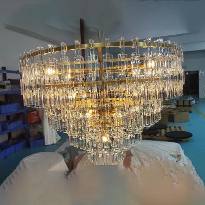 China Yihao Factory Direct Custom Large K9 Luxury Brass Body Crystal Shade Chandelier with 3500K Warm White for Hotel Bedroom & Living Room for sale