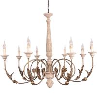 China Antique Gold Floral Iron Frame Wooden Crystal Chandelier with Adjustable Height for Living Room Dining Room for sale