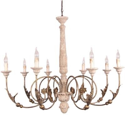 China Antique Gold Floral Iron Frame Wooden Crystal Chandelier with Adjustable Height for Living Room Dining Room for sale