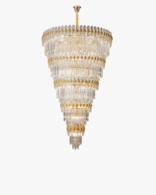 China Adjustable Height Gold K9 Crystal Chandelier with 3500K Warm White Light for Modern Living Rooms for sale