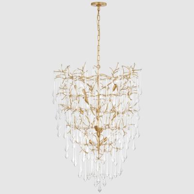 China Nordic Modern Brass Body Crystal Shade Chandelier with 3500K Warm White LED Suspended Lighting for sale