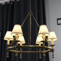 China YH American Style 6-Light Solid Brass Chandelier Adjustable Height Pendant Light for Dining Room Kitchen for sale