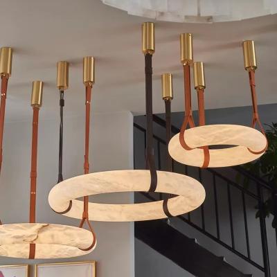 China Modern Marble Ring LED Chandelier with Customizable Color Temperature 50000 Hours Lifespan Alabaster Brass Fixture for Modern Simple Luxury Style for sale