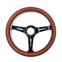 China 14 Inch  Classic Wood Mahogany Steering Wheel Matte Black Brushed Aluminum Spokes for sale