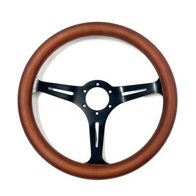 China 14 Inch  Classic Wood Mahogany Steering Wheel Matte Black Brushed Aluminum Spokes for sale