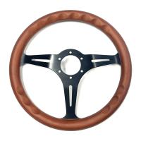 China 14 Inch  Classic Wood Mahogany Steering Wheel Matte Black Brushed Aluminum Spokes for sale