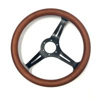 China 14 Inch  Classic Wood Mahogany Steering Wheel Matte Black Brushed Aluminum Spokes for sale