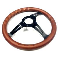 China 14 Inch  Classic Wood Mahogany Steering Wheel Matte Black Brushed Aluminum Spokes for sale