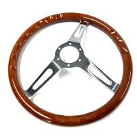 China 16 inch Wood Steering Wheels For Vintage Car Wooden Rims Chrome Spokes for sale