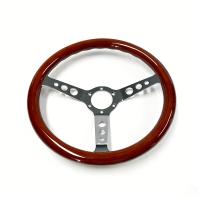 China Custom Walnut Wood Steering Wheels 350MM 3 Chrome Spokes Fade Resistant for sale