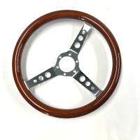 China Custom Walnut Wood Steering Wheels 350MM 3 Chrome Spokes Fade Resistant for sale
