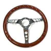 China Custom Walnut Wood Steering Wheels 350MM 3 Chrome Spokes Fade Resistant for sale