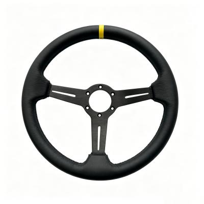 China DELUXON 350mm Diameter Racing Steering Wheel with 33mm Dish and Black Leather Cover for sale