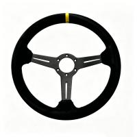 China DELUXON 350mm Diameter Racing Steering Wheel With 35mm Dish , Black Suede , 5 MM 6061 Aluminum Alloy Black Spoke for sale