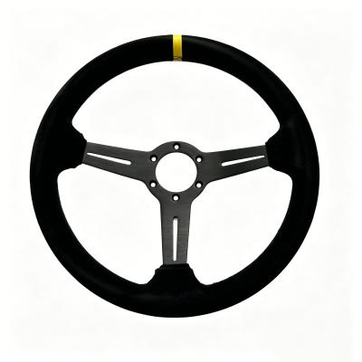 China DELUXON 350mm Diameter Racing Steering Wheel With 35mm Dish , Black Suede , 5 MM 6061 Aluminum Alloy Black Spoke for sale