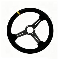 China DELUXON 350mm Diameter Racing Steering Wheel With 35mm Dish , Black Suede , 5 MM 6061 Aluminum Alloy Black Spoke for sale