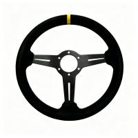 China DELUXON 350mm Diameter Racing Steering Wheel With 35mm Dish , Black Suede , 5 MM 6061 Aluminum Alloy Black Spoke for sale