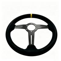 China DELUXON 350mm Diameter Racing Steering Wheel With 35mm Dish , Black Suede , 5 MM 6061 Aluminum Alloy Black Spoke for sale