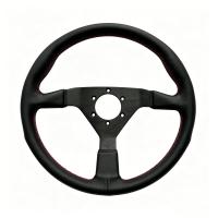 China DELUXON 350mm Dia Racing Steering Wheel With 36mm Dish , Black Microfiber Leather , 5 MM 6061 Aluminum Alloy Black Spoke,Red for sale