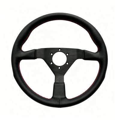 China DELUXON 350mm Dia Racing Steering Wheel With 36mm Dish , Black Microfiber Leather , 5 MM 6061 Aluminum Alloy Black Spoke,Red for sale