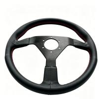 China DELUXON 350mm Dia Racing Steering Wheel With 36mm Dish , Black Microfiber Leather , 5 MM 6061 Aluminum Alloy Black Spoke,Red for sale